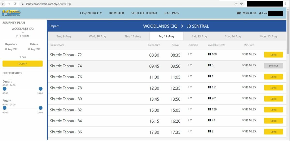 How to travel from Singapore to Johor Bahru by Train (KTM Shuttle Tebrau)